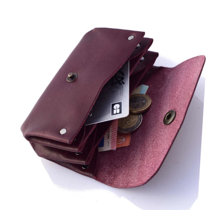 Porte-monnaie rouge Bordeaux "Grand Père" en cuir (grand modèle ...